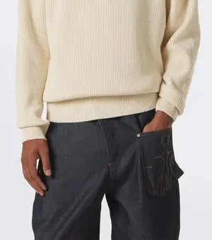 JW Anderson Ribbed-knit Wool And Cotton Sweater With Quarter Zip - Beige