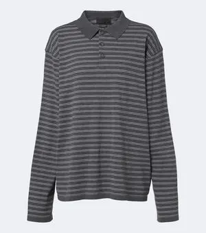 NILI LOTAN Striped Cotton Jersey Polo Shirt - Grey
