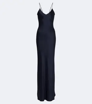 NILI LOTAN Silk Satin Maxi Slip Dress - Blue