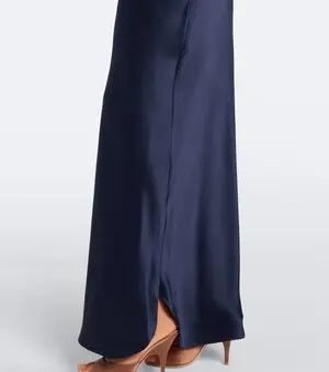 NILI LOTAN Silk Satin Maxi Slip Dress - Blue