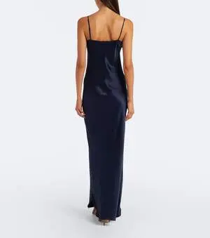 NILI LOTAN Silk Satin Maxi Slip Dress - Blue