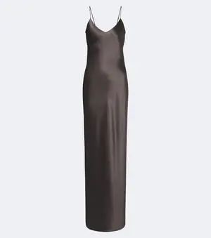 NILI LOTAN Silk Satin Maxi Slip Dress - Grey