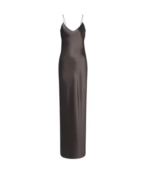 NILI LOTAN Silk Satin Maxi Slip Dress - Grey