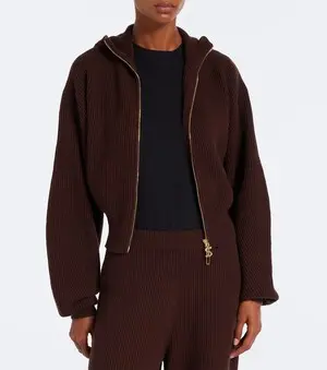 Sportmax Ribbed Knit Wool And Cashmere Zip-up Cardigan - Brown