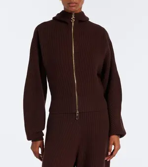 Sportmax Ribbed Knit Wool And Cashmere Zip-up Cardigan - Brown