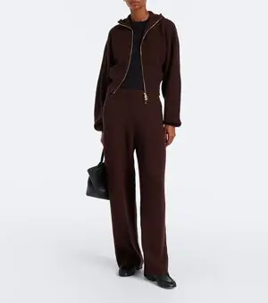 Sportmax Ribbed Knit Wool And Cashmere Zip-up Cardigan - Brown