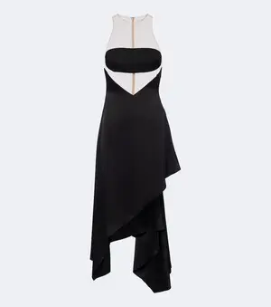David Koma Asymmetric Mesh-paneled Midi Dress - Black