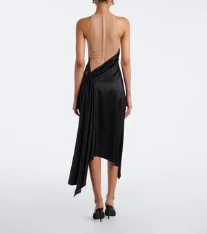 David Koma Asymmetric Mesh-paneled Midi Dress