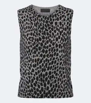 NILI LOTAN Nessa Leopard-print Cashmere Top - Grey