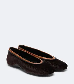 Dries Van Noten Leather-trimmed Velvet Ballet Flats - Brown