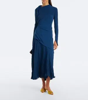 Victoria Beckham Asymmetrical Plissé Midi Dress