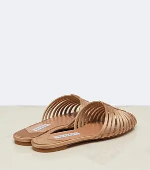 AQUAZZURA Sweet Surrender Satin Mules - Gold