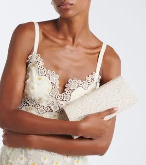 Elie Saab Embellished Suede Clutch - White