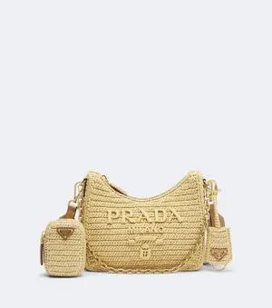 Prada Re-edition 2005 Mini Raffia-effect Shoulder Bag - Beige