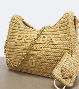 Prada Re-edition 2005 Mini Raffia-effect Shoulder Bag - Beige