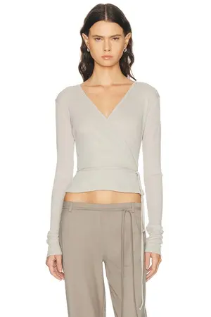ST. AGNI Baby Wool Wrap Top In Light Grey - Soft Ash