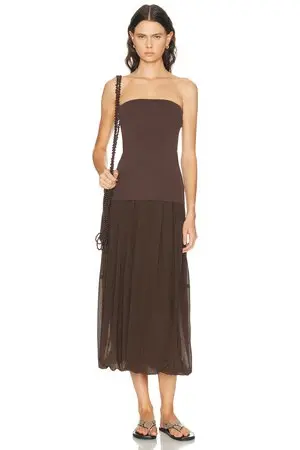 ST. AGNI Strapless Balloon Hem Dress In Brown
