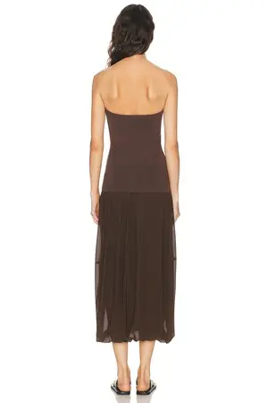 ST. AGNI Strapless Balloon Hem Dress In Brown