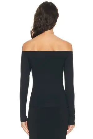SKIMS Smooth Layers Long Sleeve Off The Shoulder Top In Black