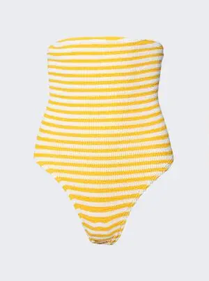Bond Eye Fane One Piece Swimsuit Saffron And White Crinkle Stripe - Yellow