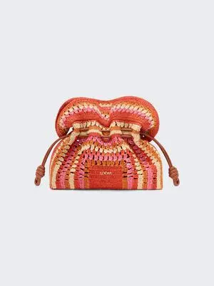 Loewe Flamenco Clutch In Crochet Raffia - Orange