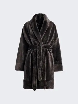 Nour Hammour Juno Shearling Robe Coat Fumã©e