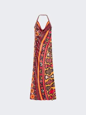 Emilio Pucci Soleil Print Satin Halter Neck Dress