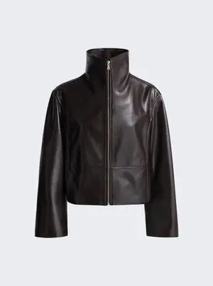 Nour Hammour Etienne Cropped Leather Jacket Dark - Brown