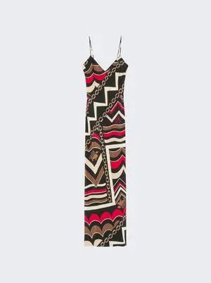 Emilio Pucci Istrice Print Long Dress Gold And Red - Multi