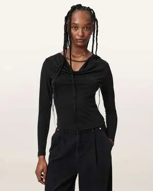 ALLSAINTS Hallie Cowl Neck Slim Fit Top - Black
