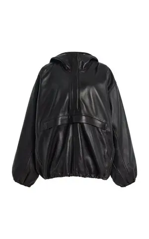 RÓHE Oversized Leather Anorak With Hood - Black