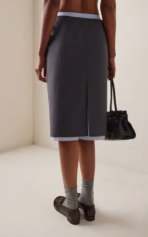 Prada Layered Poplin And Wool Midi Skirt