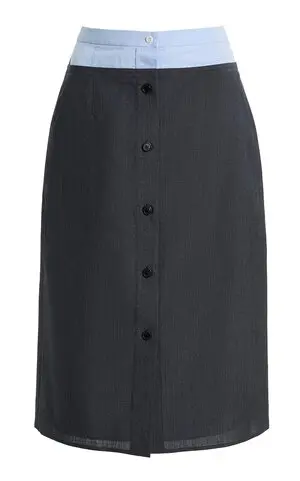 Prada Layered Poplin And Wool Midi Skirt - Grey