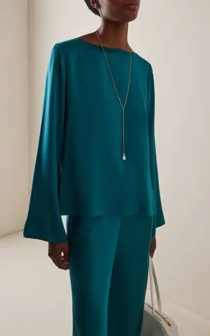 Comme Si Bell Sleeve Silk Top - Blue