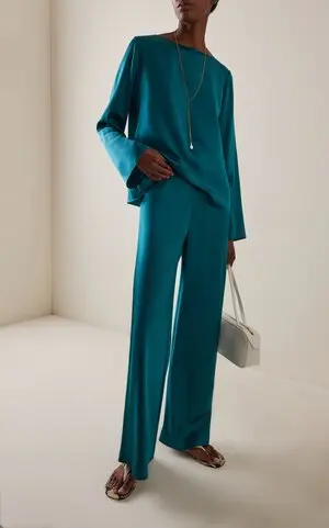 Comme Si Bell Sleeve Silk Top - Blue