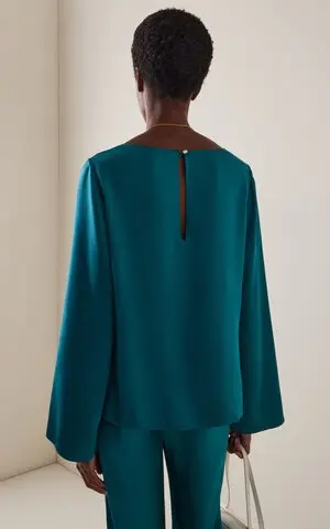 Comme Si Bell Sleeve Silk Top - Blue
