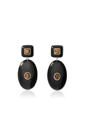 JULIETTA Pantheon Rhodium-plated Brass Resin And Tiger's Eye Earrings - Multi