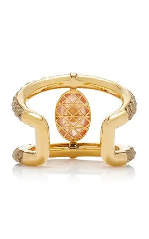Eddie Borgo 12k Gold-plated Brass Braided Cuff With Amber And Aragonite