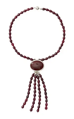 JULIETTA Clio Rhodium-plated Brass Carnelian Necklace - Red