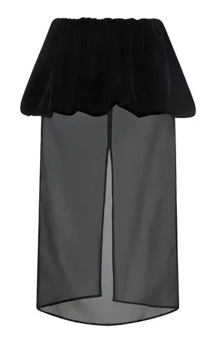 HARRIS TAPPER Gathered Bubble Mini Skirt With Sheer Midi Underskirt - Black