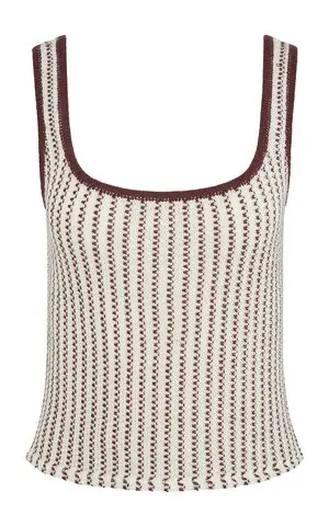 Onia Crochet Knit Square Neck Tank - Brown