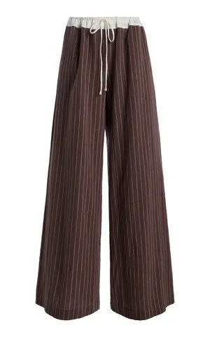 ELCE Verci Striped Cotton-linen Wide-leg Pants