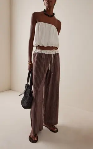 ELCE Verci Striped Cotton-linen Wide-leg Pants