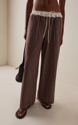ELCE Verci Striped Cotton-linen Wide-leg Pants