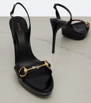 Gucci Donna Patent Leather Platform Sandals - Black