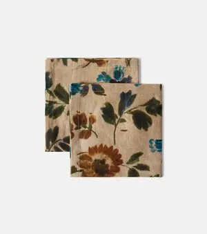 THE HOUSE OF LYRIA Rosalia Set Of 2 Floral Linen Napkins - Multicoloured