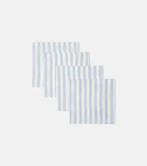 ONCE MILANO Set Of 4 Striped Linen Napkins - Blue