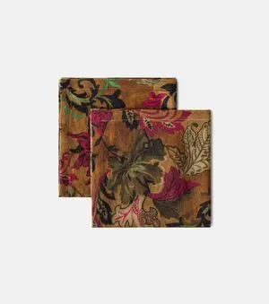 THE HOUSE OF LYRIA Tigide Set Of 2 Floral Linen Napkins - Brown
