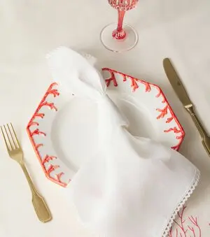 ONCE MILANO Set Of 4 Lace-trimmed Linen Napkins
