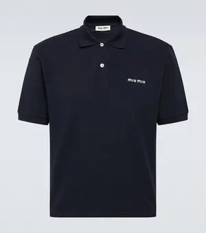 Miu Miu Logo Cotton Piqué Polo Shirt - Blue
